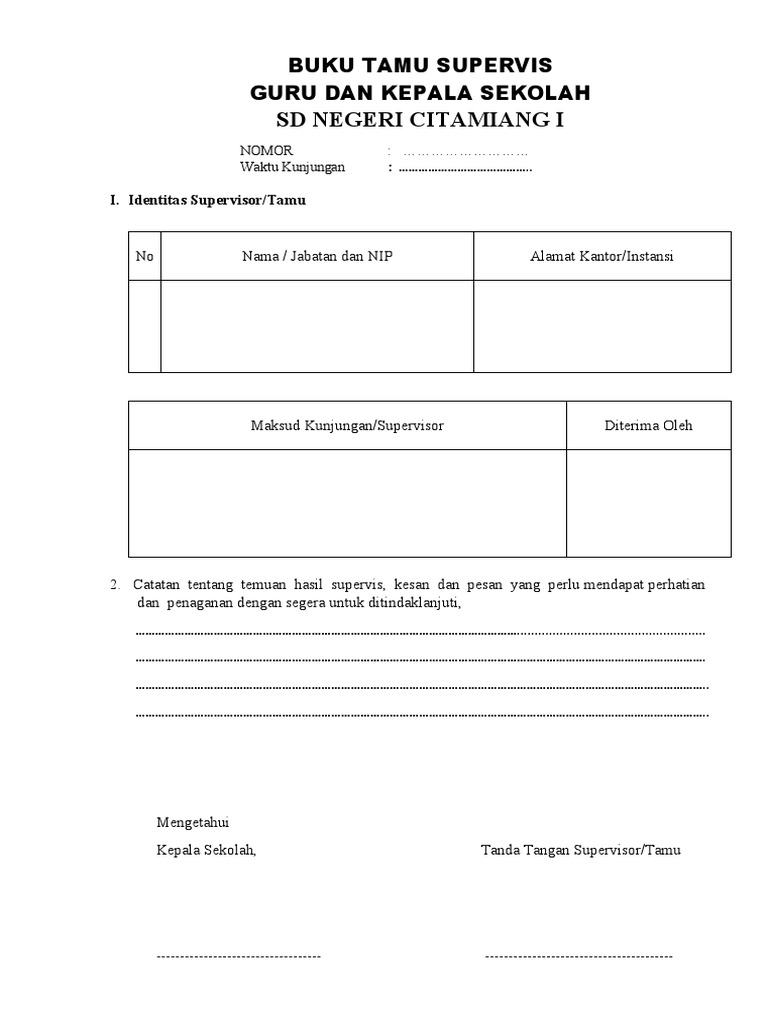 Buku Tamu Supervisi SD Citamiang I | PDF | Karier & Perkembangan