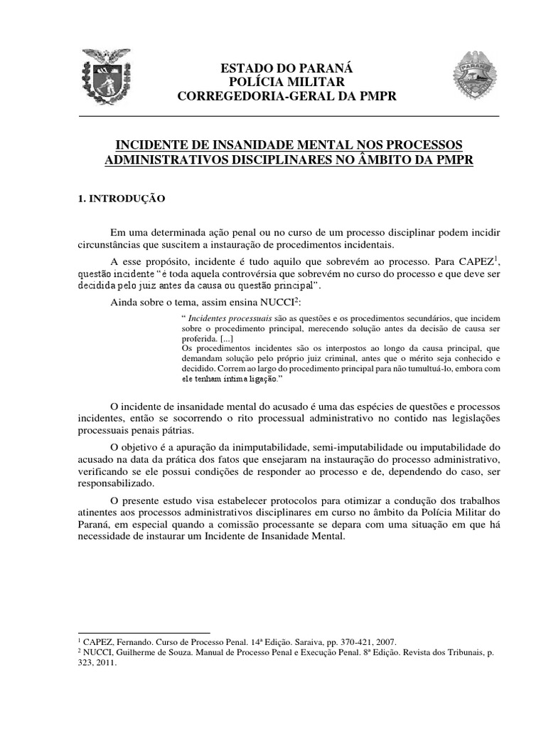 Incidente de Insanidade Mental Nos Processos Administrativos ...