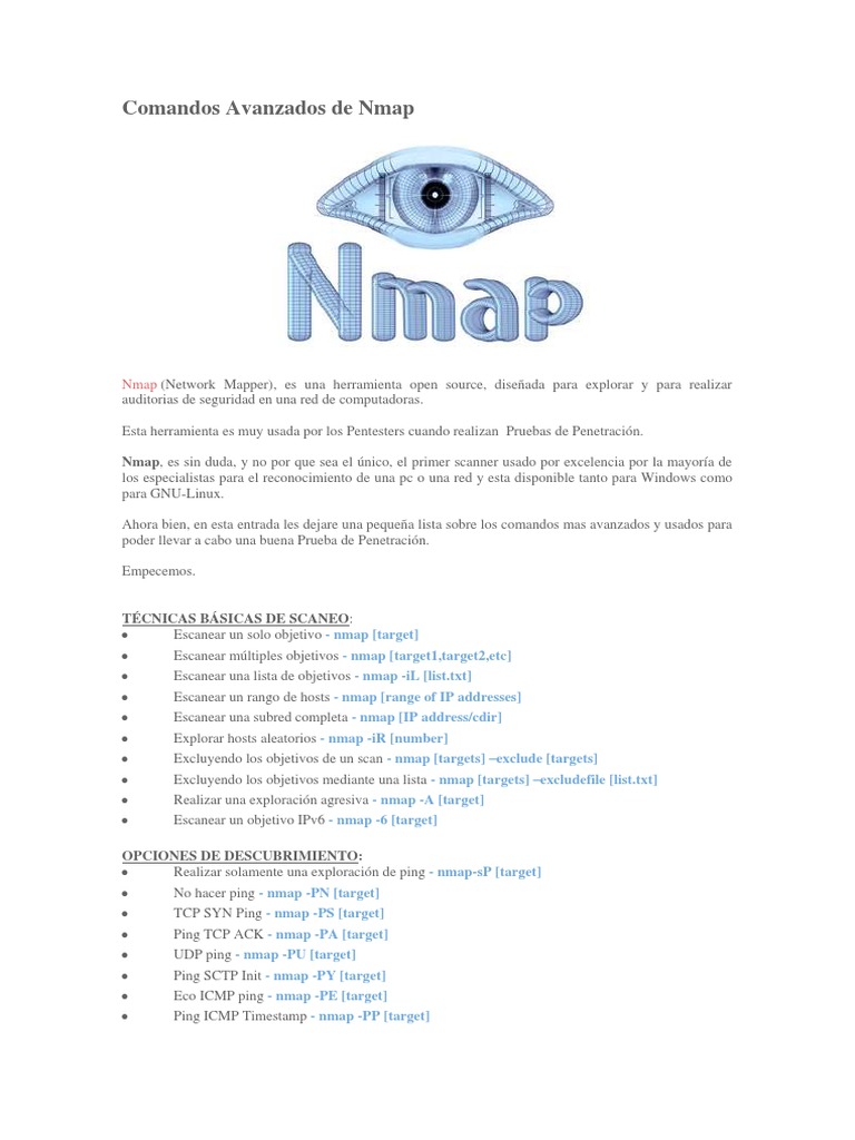 Comandos Avanzados de Nmap | PDF | Protocolo de Control de Transmisión | Informática