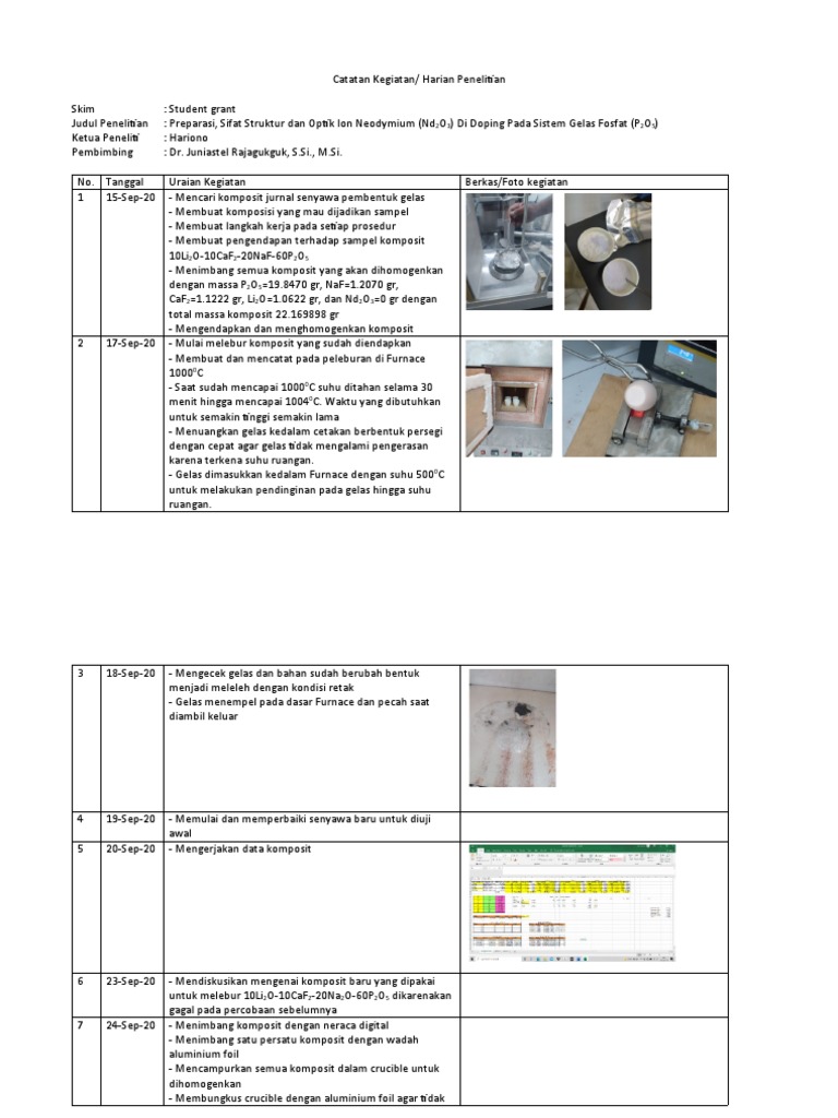 Catatan Harian-Logbook Penelitian | PDF