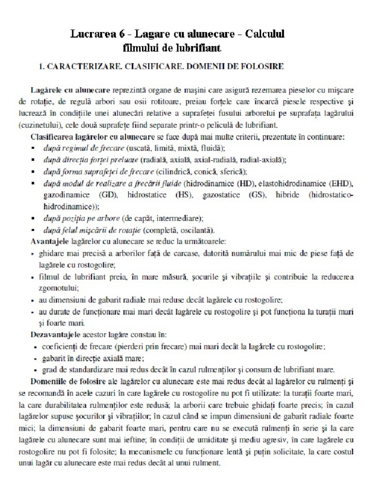Lagare Cu Alunecare - Suport Teoretic | PDF