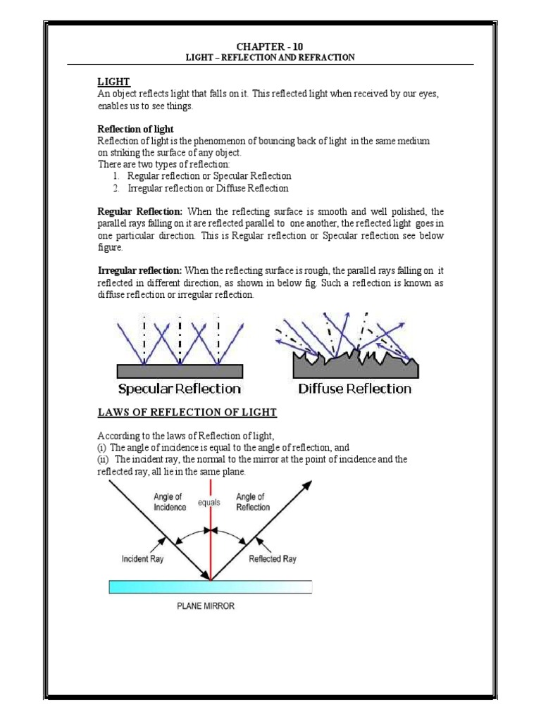 Reflection of Light | PDF | Mirror | Reflection (Physics)