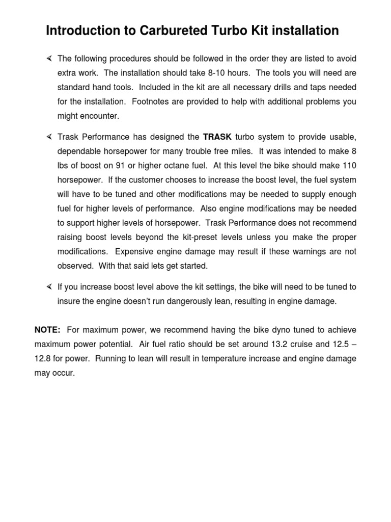 Carbureted Turbo Kit Installation Guide | PDF | Carburetor | Turbocharger