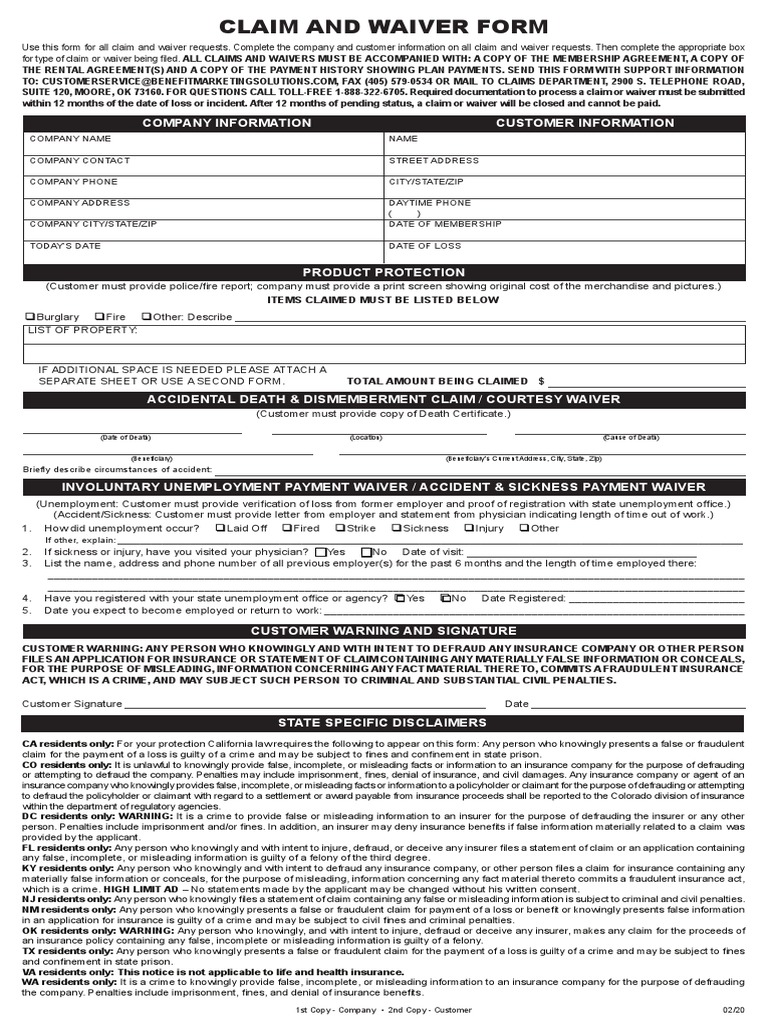 BMS Virtual Claim Form Fill-In Version 0320 | PDF | Fraud | Insurance