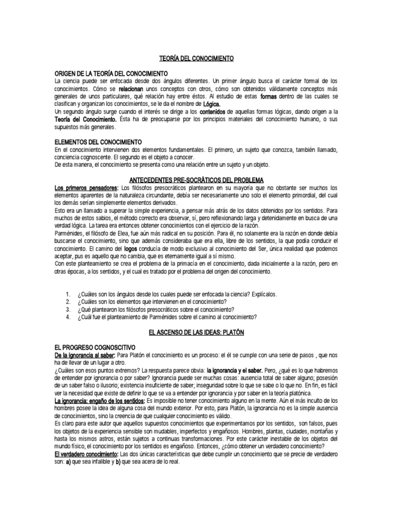 Teoría Del Conocimiento Pdf Conocimiento Ignorancia