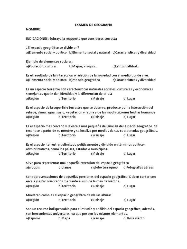 Examen de Geografía para Secundaria | PDF