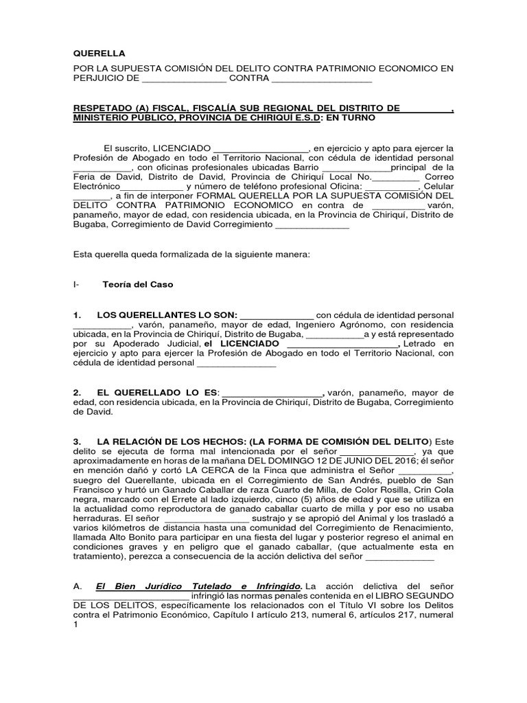 Querella Penal | PDF | Queja | Derecho penal