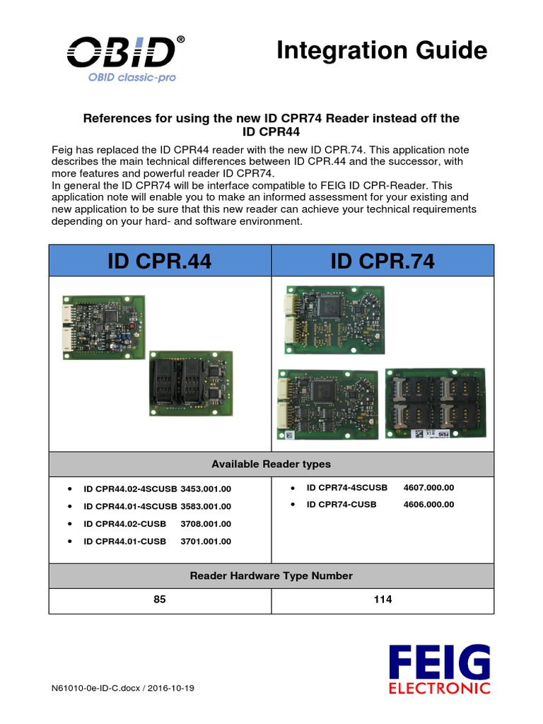 Integration Guide: ID CPR.44 ID CPR.74 | PDF | Usb | Power Supply