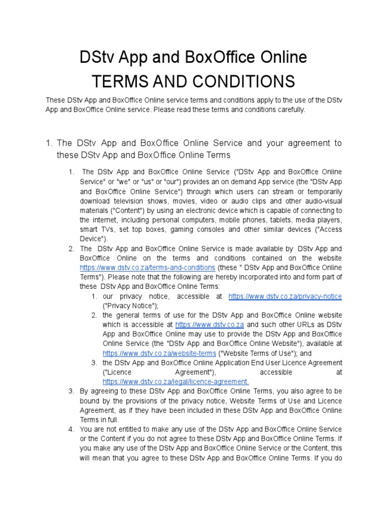 DSTV Streaming and Box Office Online Terms and Conditions | PDF ...