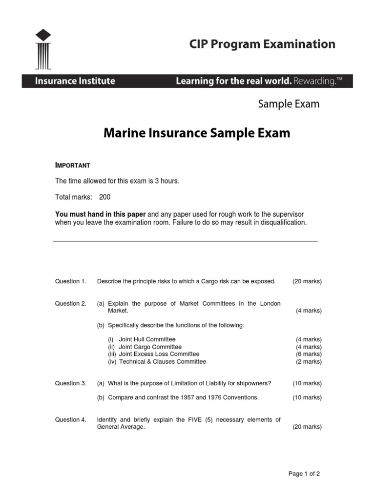 Marine Insurance Sample Exam Overview | PDF | Insurance | Financial ...