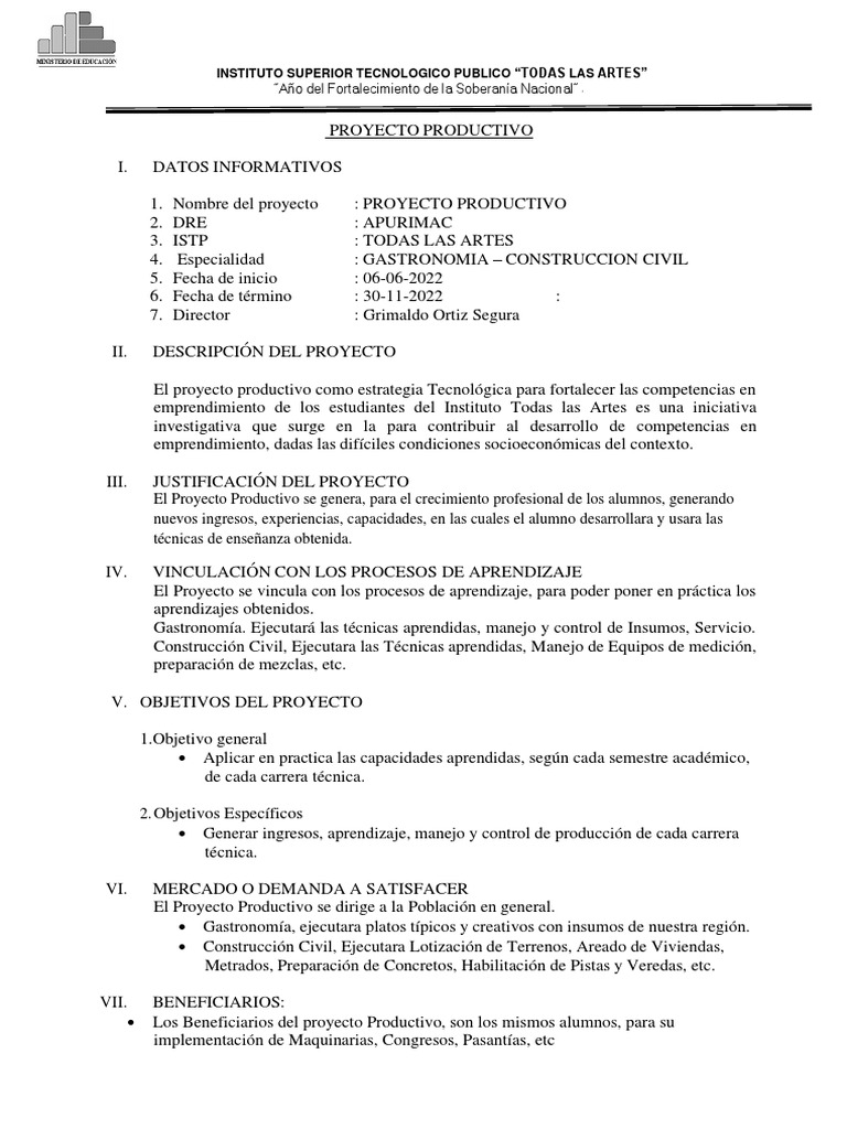 Partes De Proyecto Productivo _ Guía completa para redactar un proyecto ...