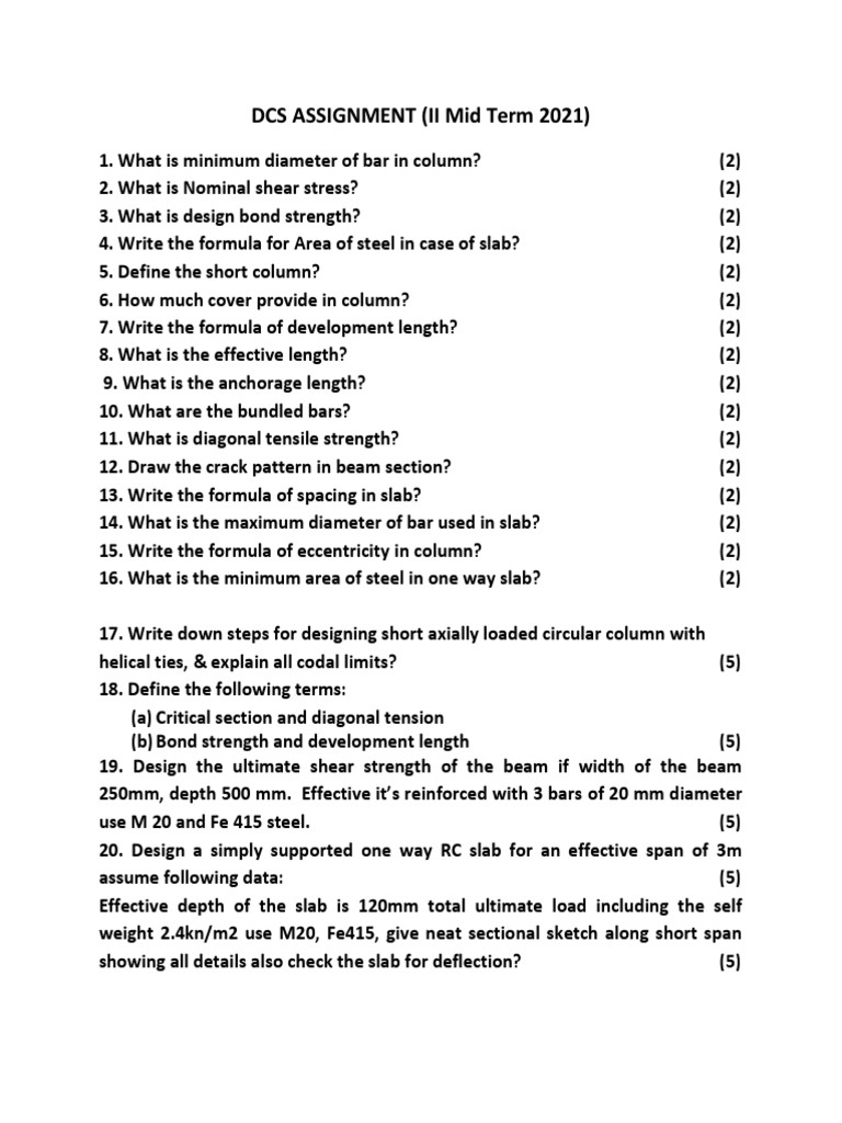 Dcs Assignment For II Mid Term | PDF | Beam (Structure) | Column