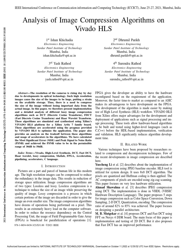 Analysis of Image Compression Algorithms On Vivado HLS | PDF | Data ...