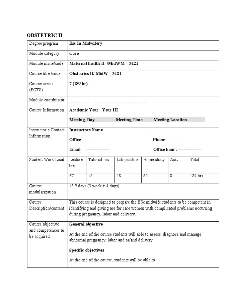 OBSTETRIC II Course Outline | PDF | Postpartum Period | Childbirth