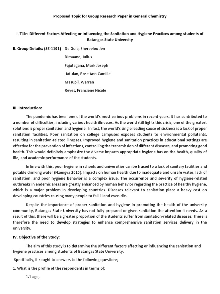 SE 1101 Group 3 Different Factors Affecting or Influencing Sanitation ...