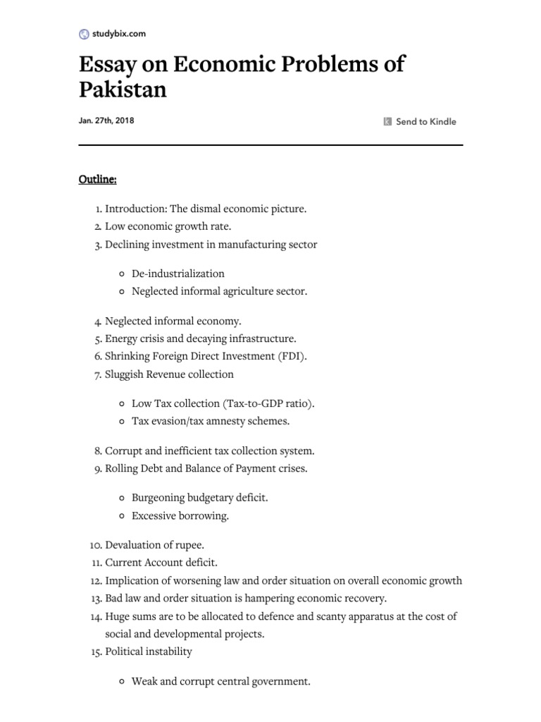 Economic Crisis of Pakistan Essay Outlin | PDF