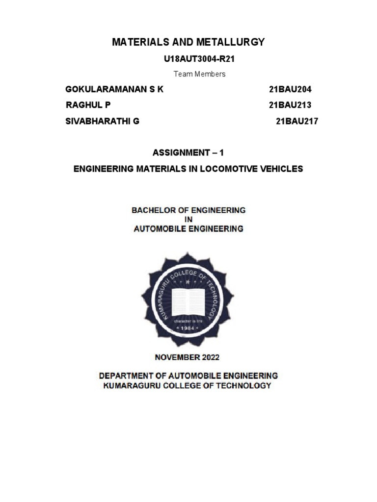 Engineering Materials Used in Locomotive Vehicles | PDF | Steam ...