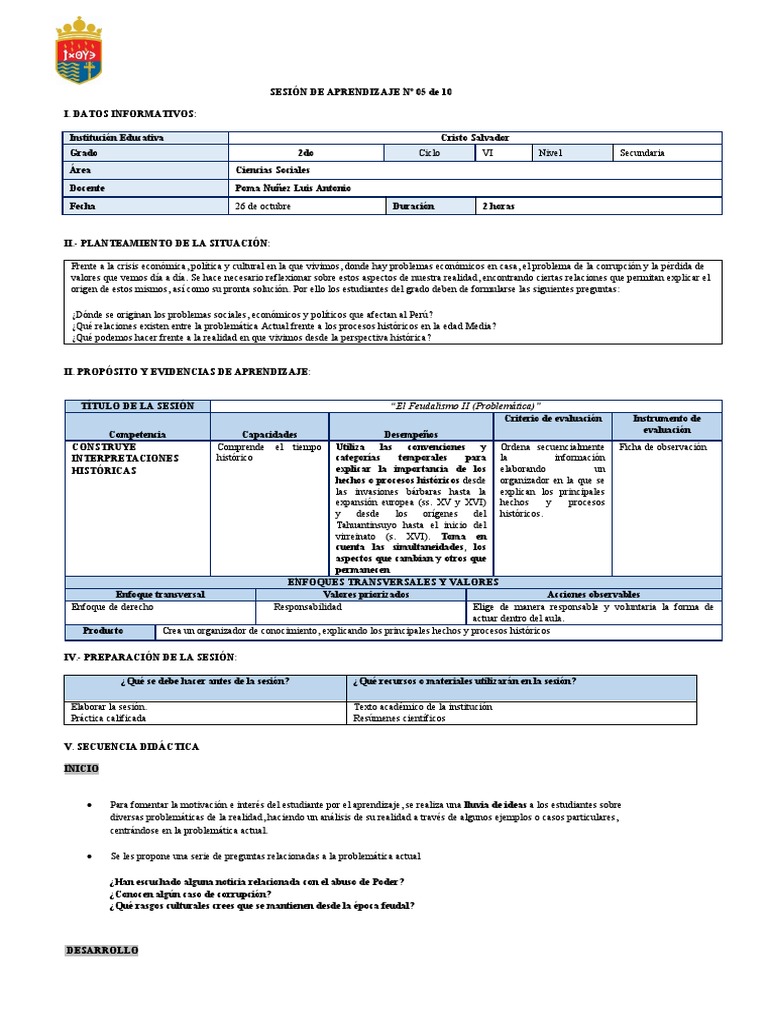 SESIÓN - CCSS 2do Semana 5 | PDF | Aprendizaje | Evaluación
