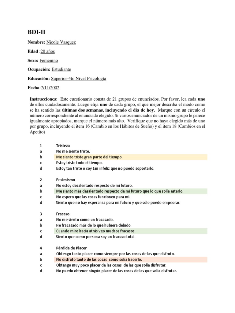 BDI Test de Beck | PDF