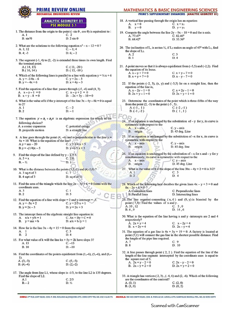 Analytic Geo 1 Practice Problems | PDF