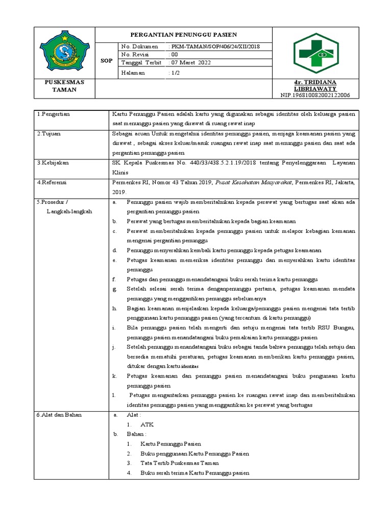 Sop Pergantian Penunggu | PDF