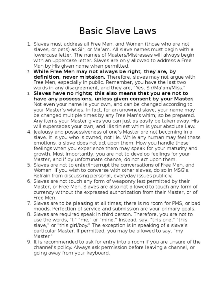 Basic Slave Laws | PDF