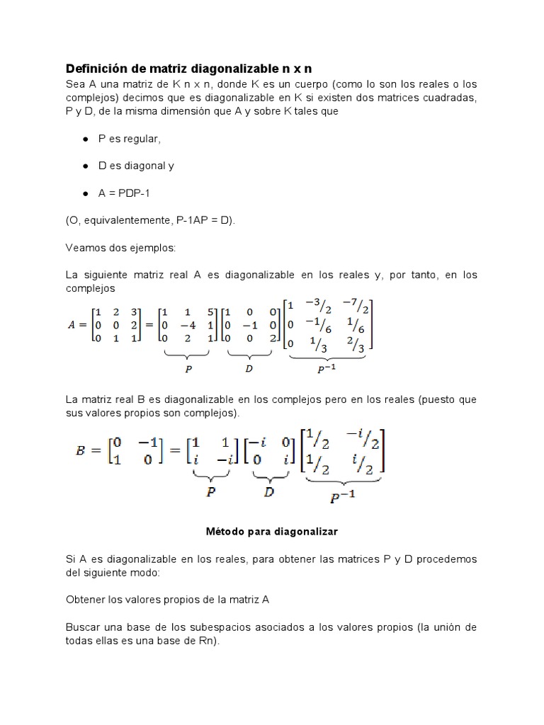 Definición de Matriz Diagonalizable N X N | PDF | Matriz (Matemáticas) | Funciones y mapeos
