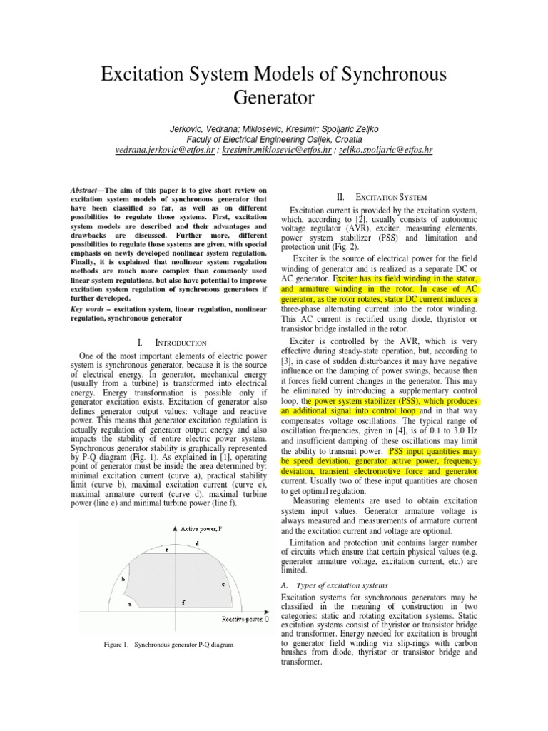 Excitation System | PDF | Electric Generator | Control Theory