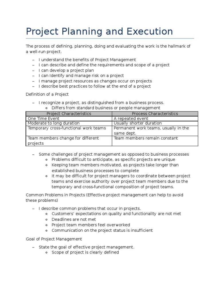 Project Planning and Execution | PDF | Business Process | Project ...