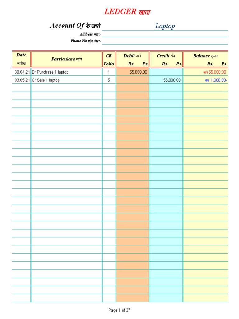Ledger Hindi Format 2021 | PDF