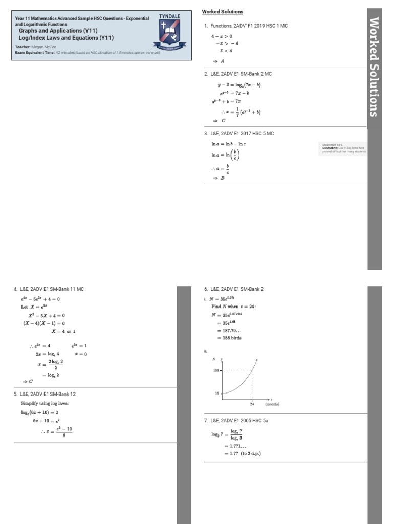 Exponential and Logarithmic Functions Solutions | Download Free PDF ...