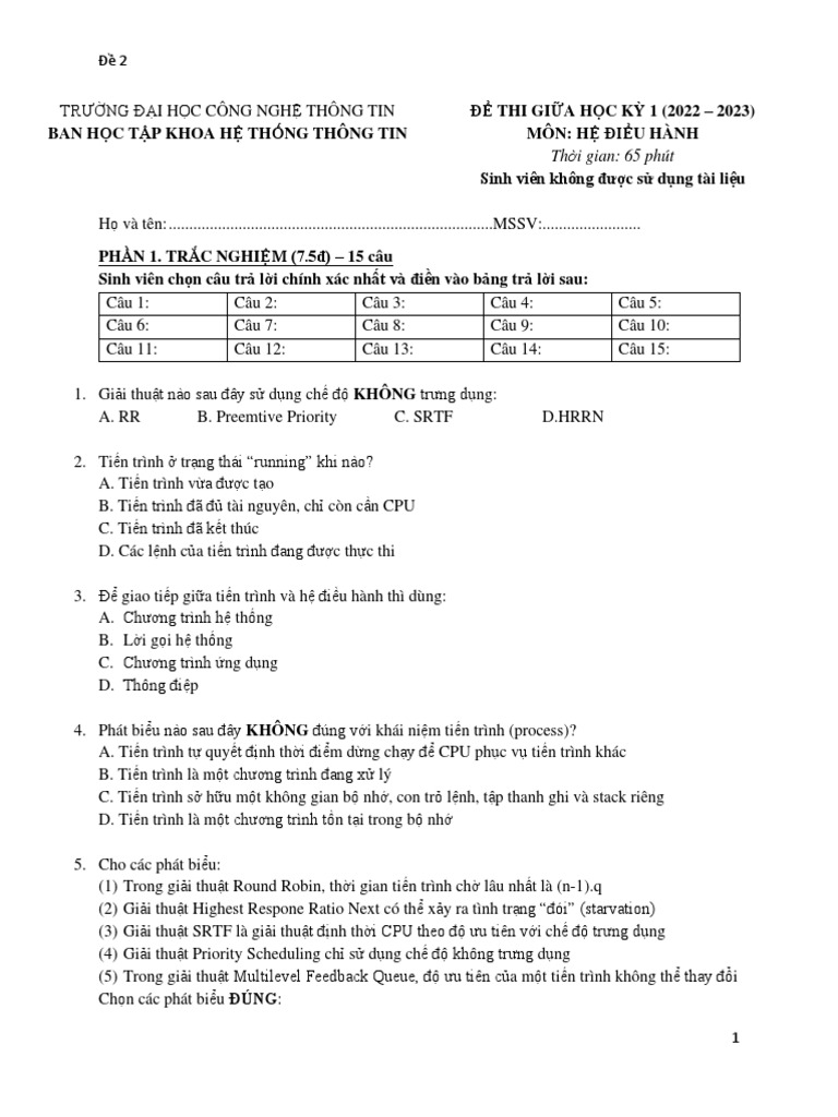 Đề thi thử HDH - Đề 2 | PDF