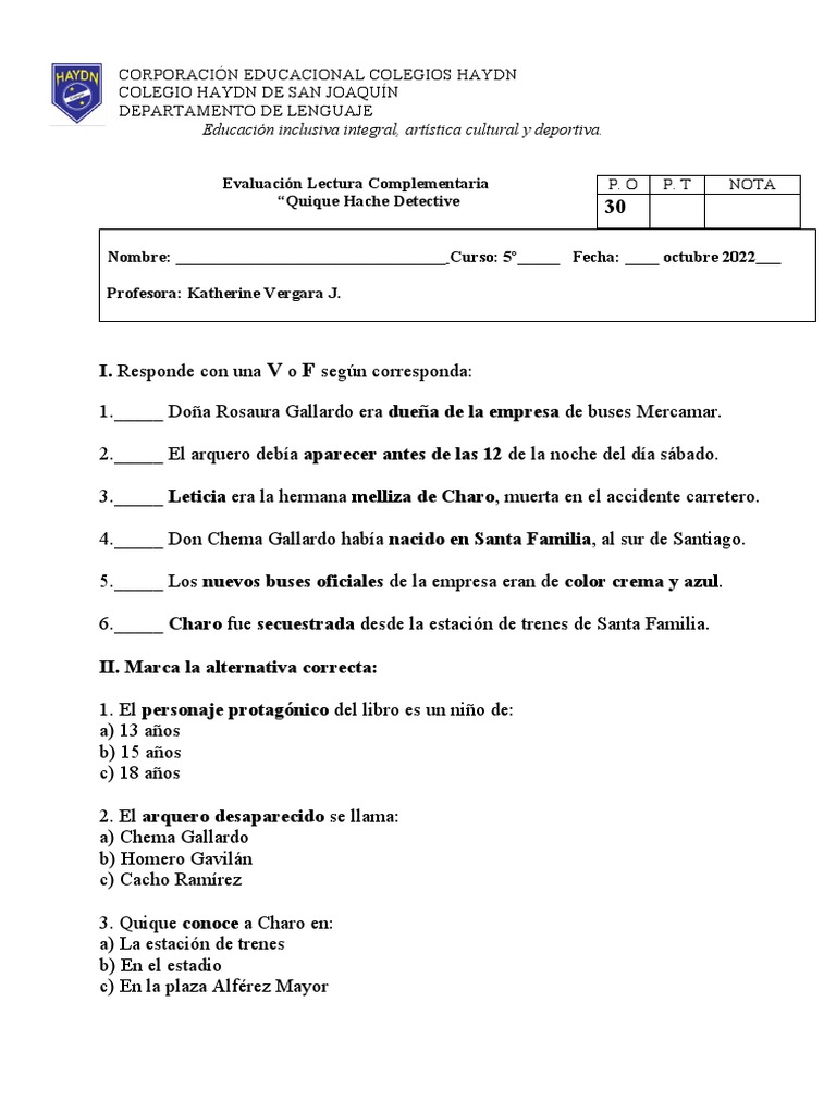 Evaluación de "Quique Hache Detective" | PDF | Novela negra, policíaca ...