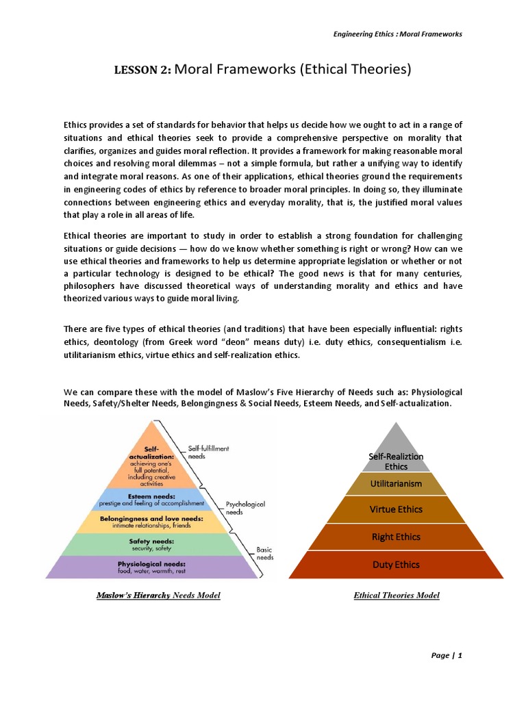 Lesson - 2 - Moral Frameworks (Ethical Theories) | PDF | Utilitarianism | Morality