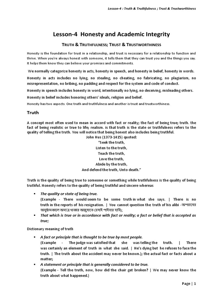 Lesson - 4 - Honesty and Academic Integrity | Download Free PDF ...
