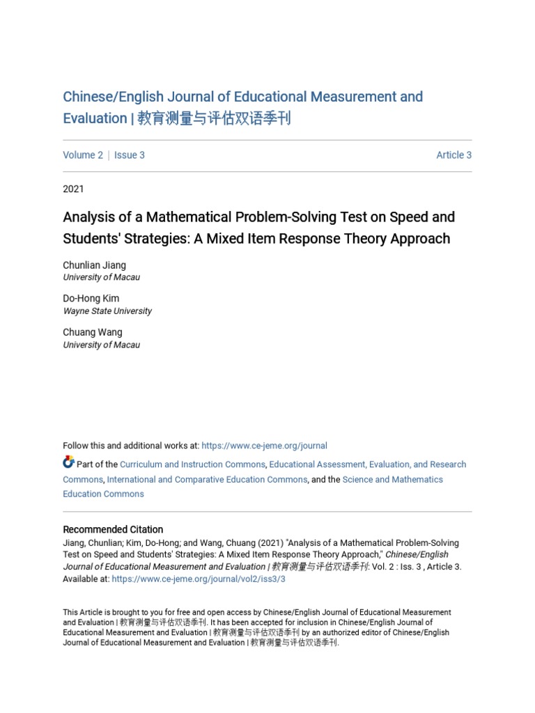 Analysis of A Mathematical Problem-Solving Test On Speed and Stud | PDF ...