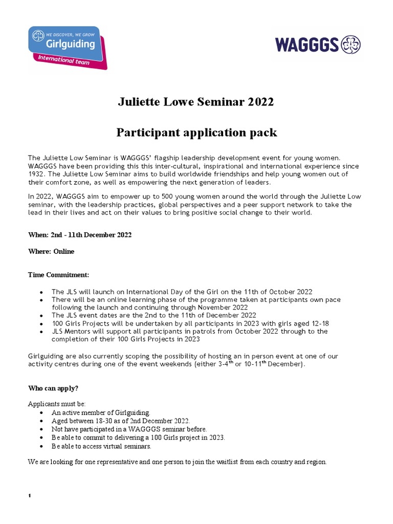 Juliette Low Seminar 2022 Application Guide | PDF