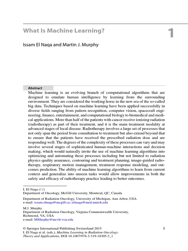 El2015machine - What Is ML | PDF | Machine Learning | Radiation Therapy