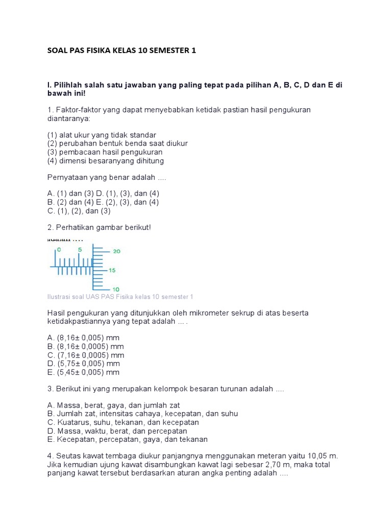 Soal Pas Fisika Kelas 10 Semester 1 | PDF | Metode & Bahan Ajar | Sains & Matematika