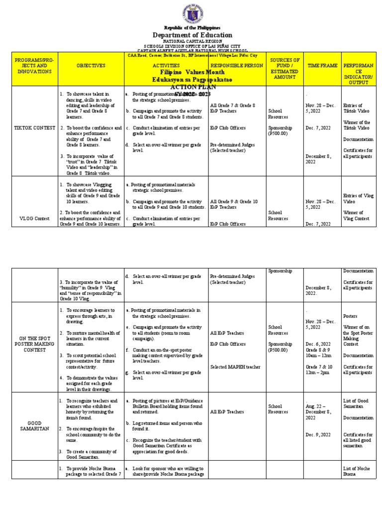 EsP Month Action Plan A | PDF