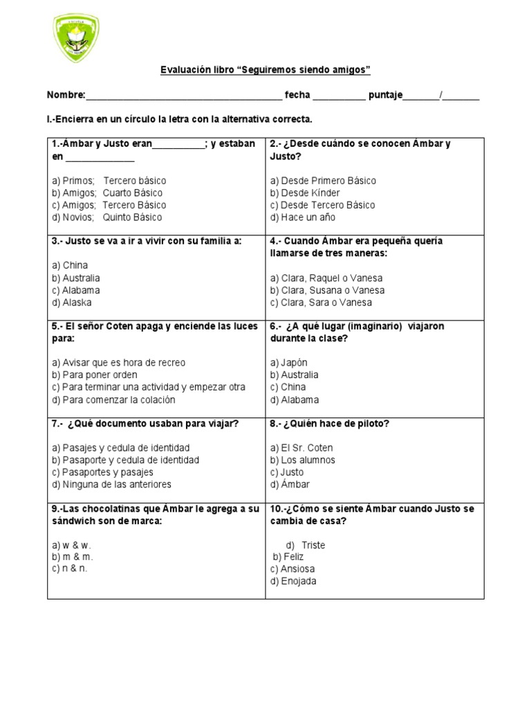 Evaluación de "Seguiremos siendo amigos" | PDF