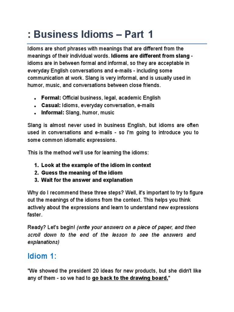Business Idioms | PDF | Idiom | Linguistics