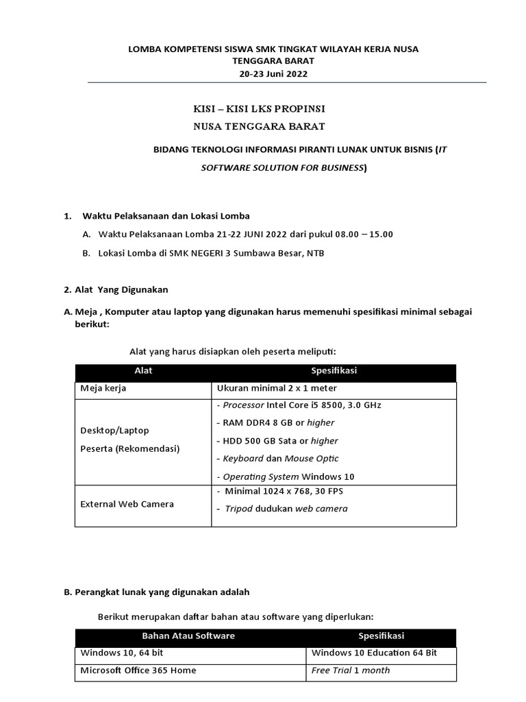 Kisi-Kisi Soal Lks Bidang Teknologi Informasi Piranti Lunak Untuk Bisnis (It Software Solution ...