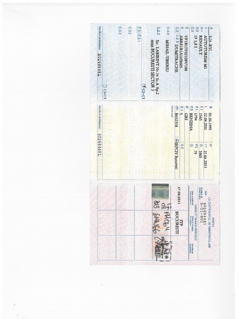 Carte de Identitate Autoturism | PDF