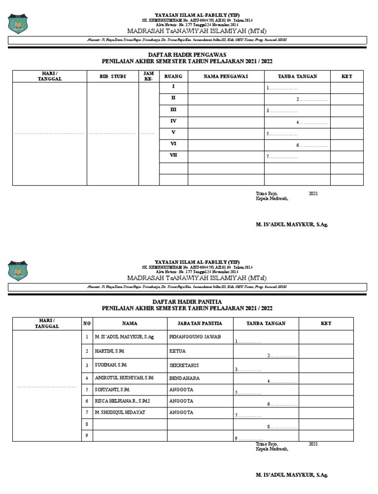 Daftar Hadir Pengawas Ebs | PDF
