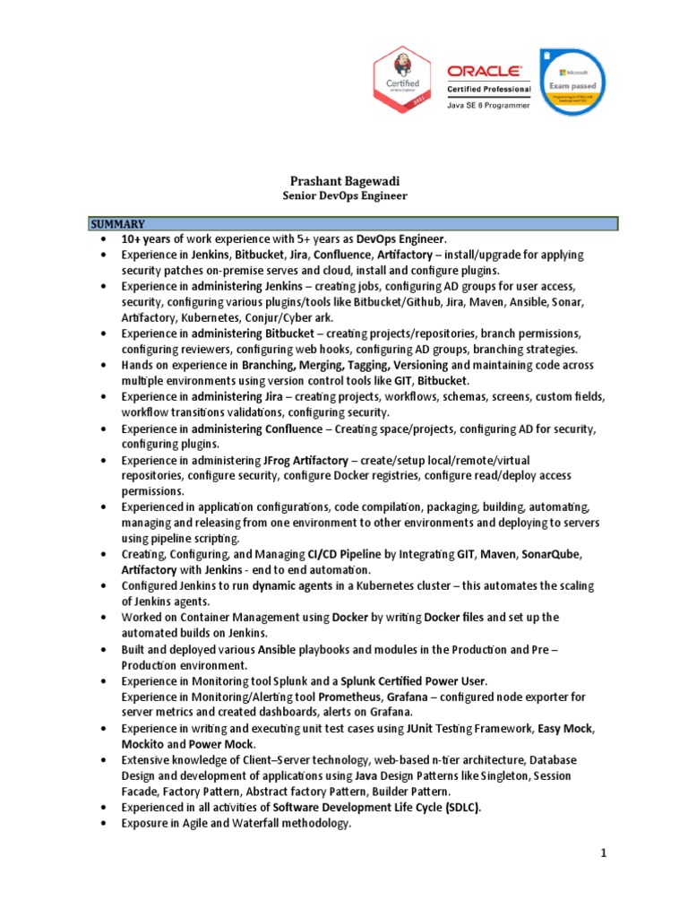 Prashant Bagewadi: Senior Devops Engineer | PDF | Version Control ...