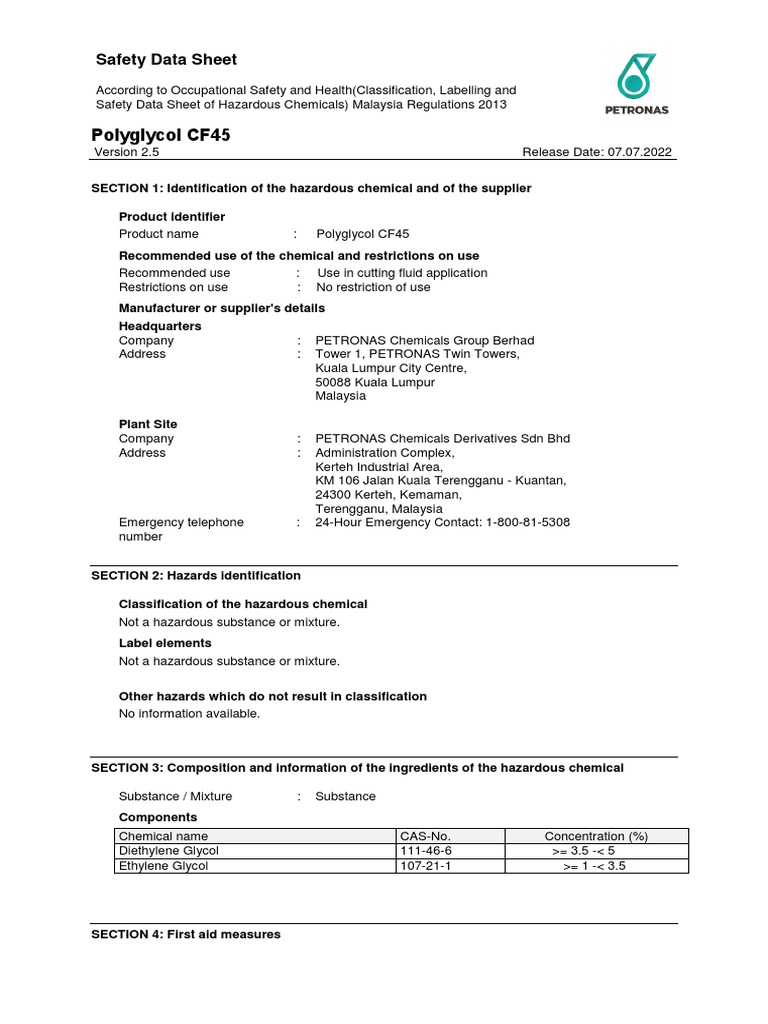 Polyglycol CF45 (BI) | PDF | Occupational Safety And Health | Chemistry
