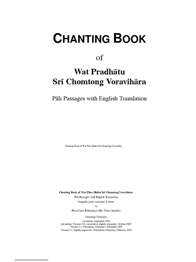 Wat Chomtong Chanting Book | PDF | Pali | Gautama Buddha