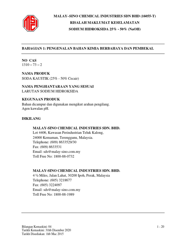 SDS - Sodium Hydroxide - NaOH 25%-50% Rev 04 - BM | PDF | Technology ...