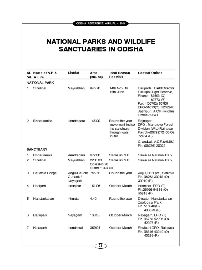 National Parks and Wildlife Sanctuaries in Odisha | PDF